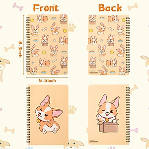 L1rabe 2 A5 Corgi Spiral Notebooks Spring Back to School Cute Yellow Funny Corgi College Ruled Notebook Hardcover Spiral Travel Drawing Journal Notepad Diary for Kids Teens Easter Birthday Gifts