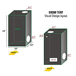 BloomGrow Hydroponics 24''x24''x48'' 600D Mylar Indoor Plant Grow Tent + Hygrometer Humidity Monitor + 24 Hour Timer + Trellis Netting + Bonsai Shears+ Hanger Grow Tent Kit