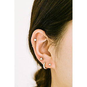 ONDAISY 14K Solid Yellow Gold 6mm Jewelry Triangle Pyramid Ear Studs Post Barbell Earring Piercing For Women Sensitive Ears