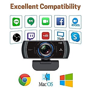 NexiGo N980P 1080P 60FPS Webcam with Microphone, HD USB Computer Camera, Built-in Dual Noise Reduction Mics, 120 Degrees Wide-Angle for Zoom/Skype/FaceTime/Teams, PC Mac Desktop (Renewed)