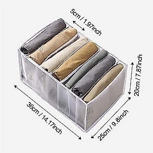 YUANSEN 7 Grids Washable Wardrobe Clothes Organizer, Jeans Compartment Storage Box Foldable Closet Drawer Organizer Mesh Separation for Bedroom, Pants T-Shirt Legging (4PCS Large)