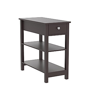 SUPER DEAL 3 Tier Wood End Table Narrow Nightstand with Drawer and 2 Shelves, BedsideTable for Bedroom Living Room, Apartment Small Space, Espresso