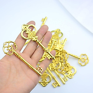 Makhry Mixed 20 Extra Large Gold Finish Skeleton Keys Rustic Key for Wedding Decoration Favor(Gold)
