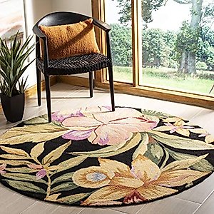 SAFAVIEH Chelsea Collection 8' Round Black HK212B Hand-Hooked French Country Wool Area Rug