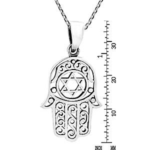 AeraVida Hamsa or Hand of God with the Star of David .925 Sterling Silver Pendant Necklace | Jewish Star of David in Hamsa Hand Pendant | Jewelry Gift