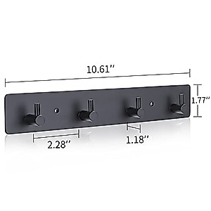 Black Coat Rack Wall Mounted - with 4 Hanging Hooks Stainless Steel Heavy Duty Modern Design Hanger Coat Hook Towel Hook, Bedroom Bathroom Kitchen Entryway Storage Wall Organizer for Hat Key Robes