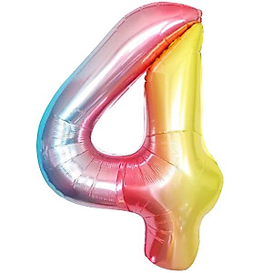 KatchOn, Giant, Rainbow 4 Balloon Number - 40 Inch | Number 4 Balloon, Unicorn 4 Birthday Decorations | Number Four Balloon, Unicorn Rainbow 4th Birthday Decorations | Mermaid Birthday Decorations