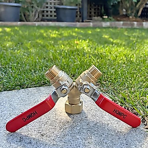 HQMPC Garden Hose Y Valve Hose Splitter Brass Hose Splitter with Solid Brass Handle Brass Y Valve Water Garden Hose Adapter 2 Way Y Valve 3/4" GHT Thread
