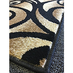 Bellagio Modern Doorway Mat Contemporary Area Rug Black Beige Abstract Swirl Design 341 (2 Feet X 3 Feet 4 Inch)