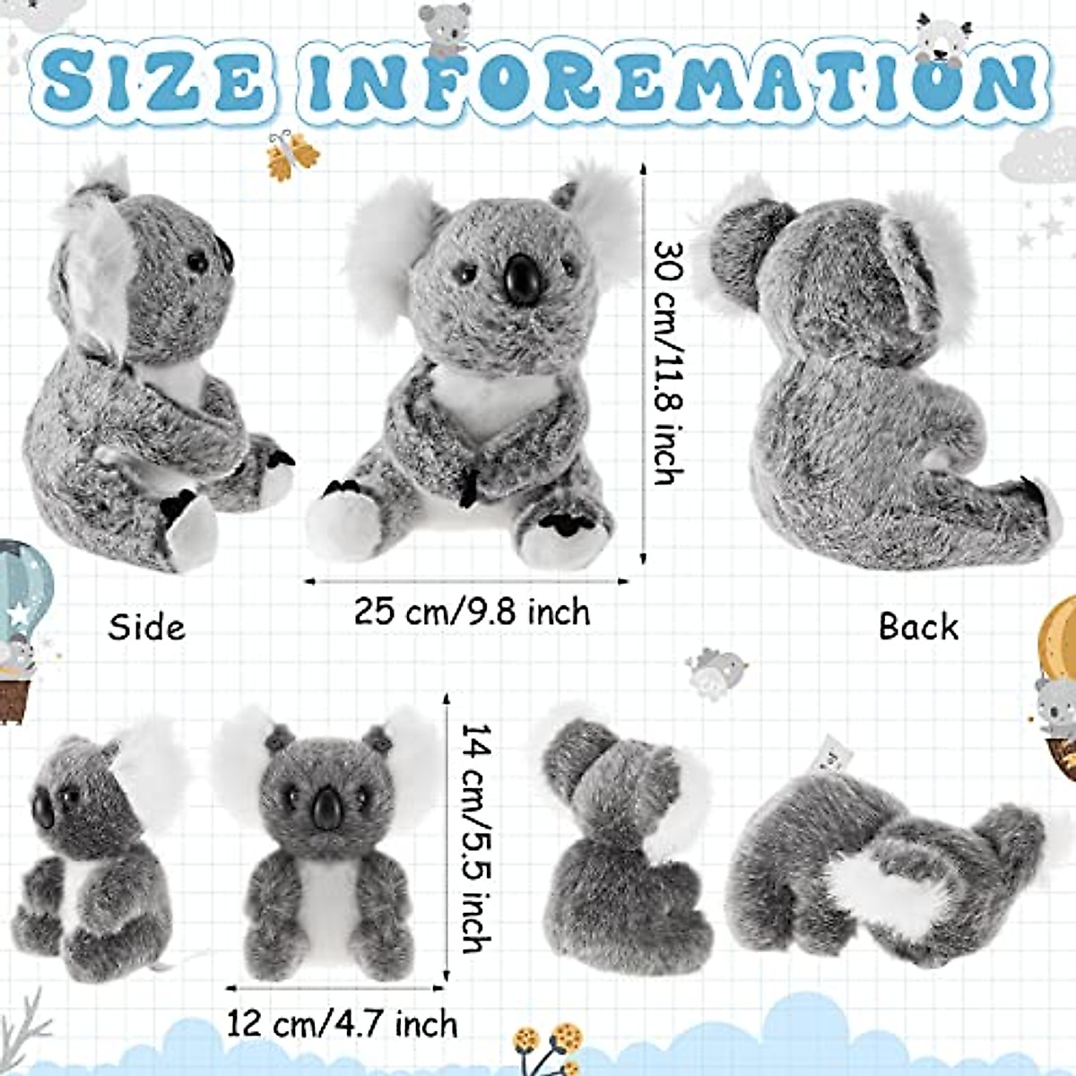 Meooeck 5 Pcs Koala Bear Stuffed Plush Animal Mum and Baby Koala Plush Toy Koala Doll Toy Gift for Birthday Baby Shower Valentine's Day Party Decoration, 11.8 Inches and 5.5 inches