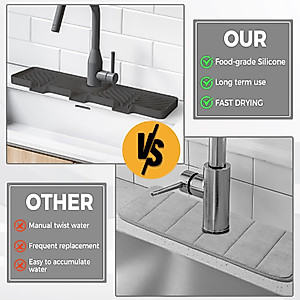 Hexola Faucet Guard & Draining Mat, Kitchen Sink Splash Guard,18 inch Silicone Handle Drip Catcher Tray, with Three Sizes of Rubber Rings to Suitable Different Faucet(Gray)