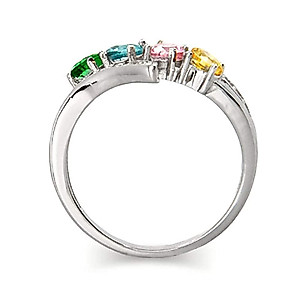 EVE'S ADDICTION Women's Sterling Silver Custom 4 Stone CZ Bypass Simulated Birthstone Mother's Ring, sizes 5 - Personalized Birthstone Ring for Mom - Mother and Child Ring for Her - Gifts for Mom