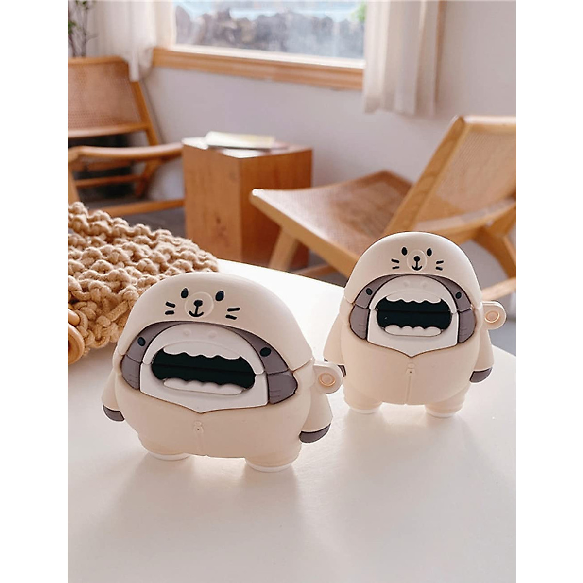 Funny Case Compatible with Apple AirPods Pro Anime Cool Kawaii Food Cover Silicone Shell Anti-Fall Cases for AirPods Pro 2019 with The Carabiner for Men Women (AirPods Pro, Cute Shark)