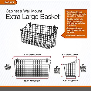 Spectrum Diversified Vintage Wall Mount Storage Basket, X-Large (Pack of 1), Industrial Gray