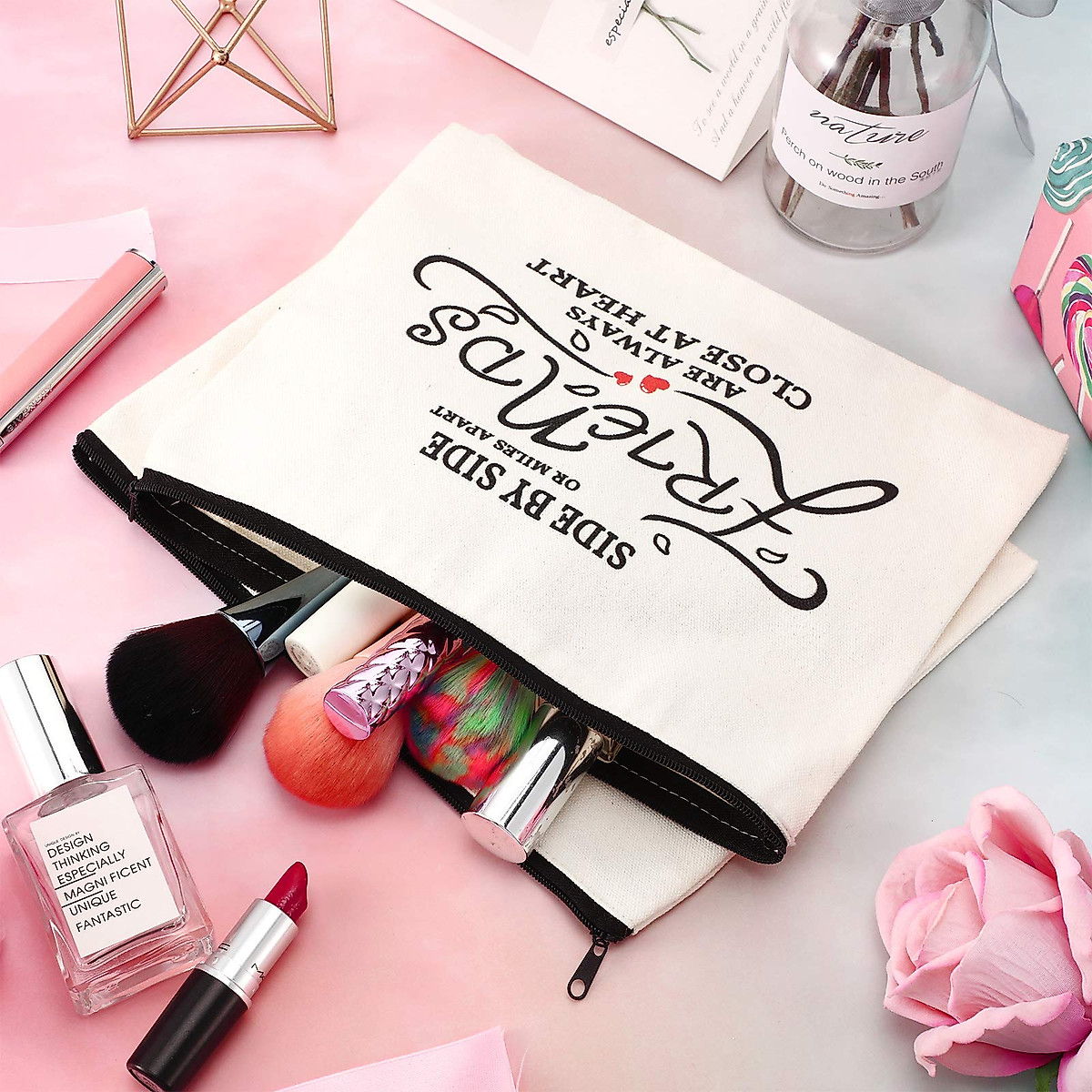 6 Pieces Good Friends Makeup Cosmetic Bags Weekend Trip Gifts Birthday Gifts for Women Portable Makeup Bags Weekend Gifts for Women Travel Retirement Anniversary Present (Classic Style)