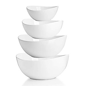 Sweese Porcelain Serving Bowls for Entertaining, 10-18-28-42 Ounce, Microwave & Dishwasher Safe, Large Serving Dishes, Prep Salad Bowls for Thanksgiving Christmas, White