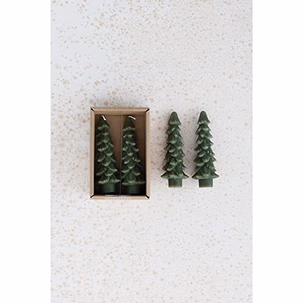 Creative Co-Op Unscented Tree Shaped Taper Candles, Evergreen, Boxed Set Of 2