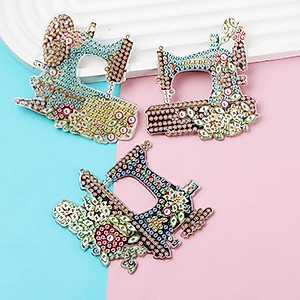 Ximimark 6pcs DIY Diamond Painting Keychain Sewing Machine Shaped Diamond Art Mosaic Keyring Backpack Pendant Decoration Crafts Handmade Gifts