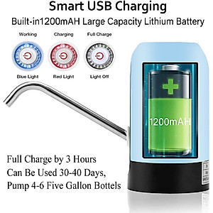 Myvision Water Bottle Pump 5 Gallon Water Bottle Dispenser USB Charging Automatic Drinking Water Pump Portable Electric Water Dispenser Water Bottle Switch (Blue)