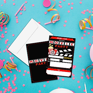 YQV Movie Night Birthday Invitations, 20-Count Birthday Party Invitations With Envelopes, Movie Ticket Style Birthday Party Decorations And Supplies-HBYQK-A15