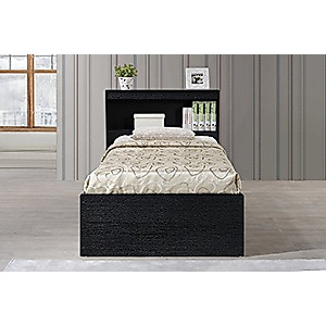 Hodedah Twin-Size Captain Bed with 3-Drawers and Headboard in Black, 85.6"L x 42.3"W x 39.2"H