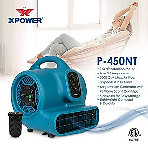 XPOWER P-450NT Freshen Aire Scented Air Mover Scent Diffusing Fan + Ionizer for Immediate Scenting, Cooling, Ventilating, & Drying of Large Areas