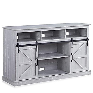 BELLEZE Modern 52 Inch Farmhouse Highboy TV Stand & Media Entertainment Center Console Table for TVs up to 55 Inch with Sliding Barn Door and Storage Cabinets - Parker (Stone Gray)