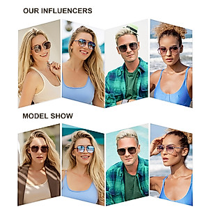 SOJOS Classic Square Aviator Sunglasses for Women Men Retro Hexagon UV400 Protection Shades SJ1222, Blue/Blue Mirrored