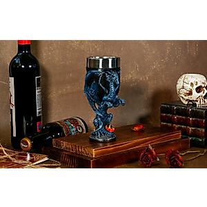 alikiki Medieval Fantasy Blue Dragon Goblet - Dungeons and Dragons Gifts Party Decoration D&D Game Chalice Cup of Thrones Merchandise 7oz Stainless Steel Gothic Drinking Cups