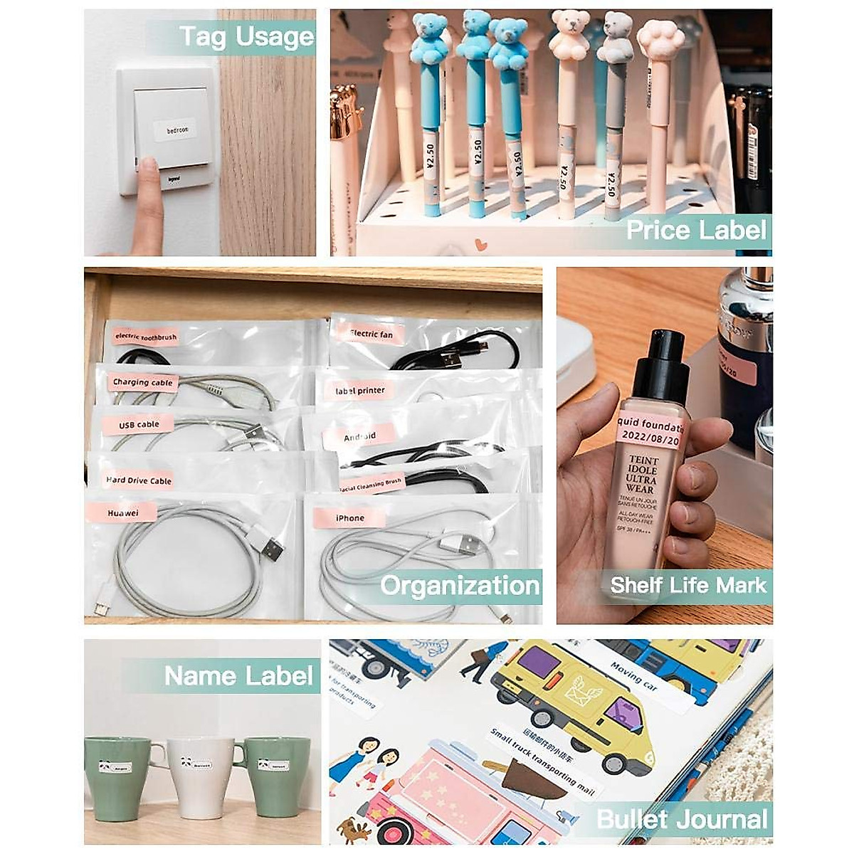 Phomemo D30 Thermal self-Adhesive Label, 3/8" X 1 1/2" (12mm X 40mm) 160 Labels/Roll, Compatible with Phomemo D30 Label Printer, Suitable for Home, Office, School, Black on White, 3 Roll