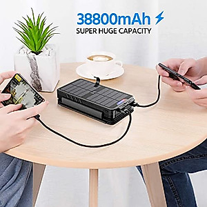 Solar Charger 38800mAh Solar Power Bank with Dual 5V3.1A Outputs 10W Qi Wireless Charger Waterproof Built-in Solar Panel and Bright Flashlights