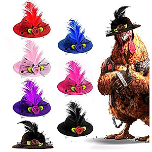 7 Pieces Chicken Hats Chicken Funny Costume Chicken Helmet Halloween Accessories Funny Small Hat Tiny Pet Hat for Hen Tiny Pets with Adjustable Elastic Chin Strap (7 Color)
