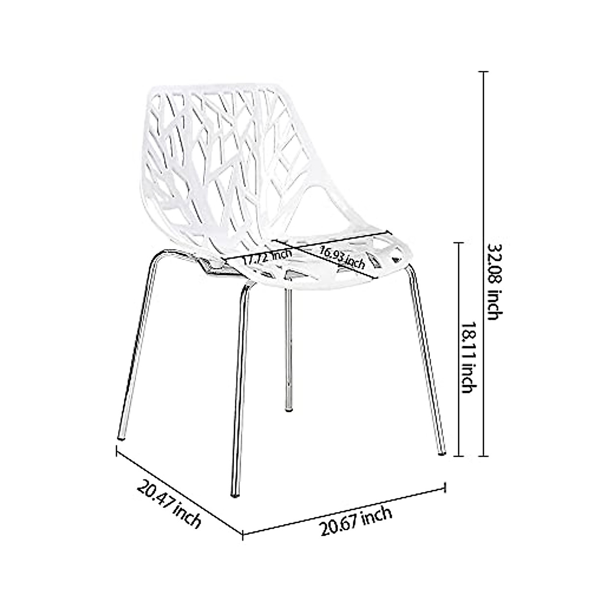 CangLong Modern Mid Century Plastic Shell Hollow Matal Legs Dining Chairs, set of 2, White 2