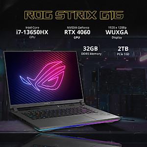 ASUS 2023 ROG Strix G16 16'' WUXGA 165Hz Gaming Laptop, Intel Core i7-13650HX, NVIDIA GeForce RTX 4060, 32GB DDR5 RAM, 2TB SSD, RGB 4zone Backlit Keyboard, Win 11Pro, Gray, 32GB SnowBell USB Card