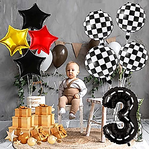 40Inch Race Car Balloons Race Car Theme Birthday Party Supplies Racing Number 3 Balloon Checkered Star Balloons 3rd Car Party Decorations for Boys Racing Truck Wheels Party Supplies Favor
