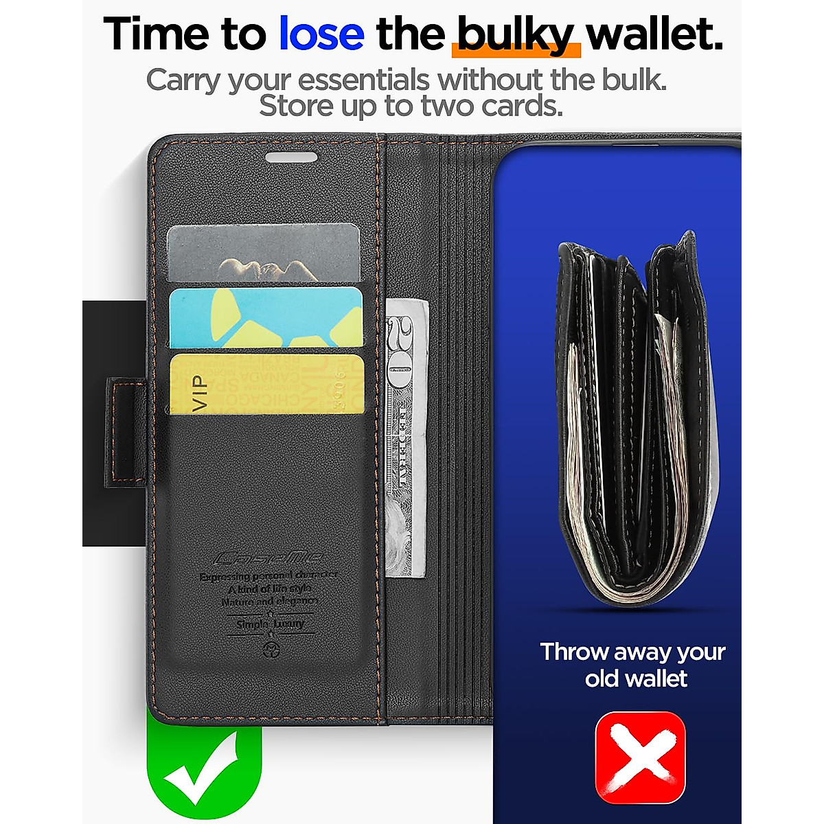 AICase iphone 15 Pro Wallet Case with [RFID Blocking] Leather Flip Folio Strong Magnetic Closure Protective Cover Credit Card Holder Kickstand Men Women for iphone 15 Pro 6.1"_1 Black