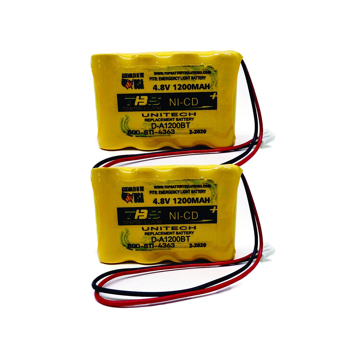 2pc UNITECH D-A1200BT, SL026-139 Emergency Light Battery 4.8V 1.2Ah