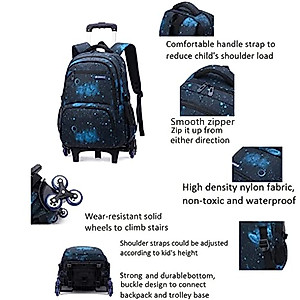 3Pcs Boys Galaxy Rolling Backpack Wheeled School Bag Kids 6 Wheels Trolley Bookbag Carry on Luggage with Lunch Bag