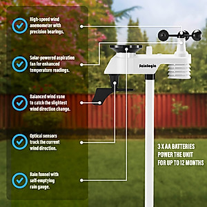 sainlogic Wireless Weather Station with Outdoor Sensor, 8-in-1 Weather Station with Weather Forecast, Temperature, Air Pressure, Humidity, Wind Gauge, Rain Gauge, Moon Phase, Alarm Clock (No WiFi)
