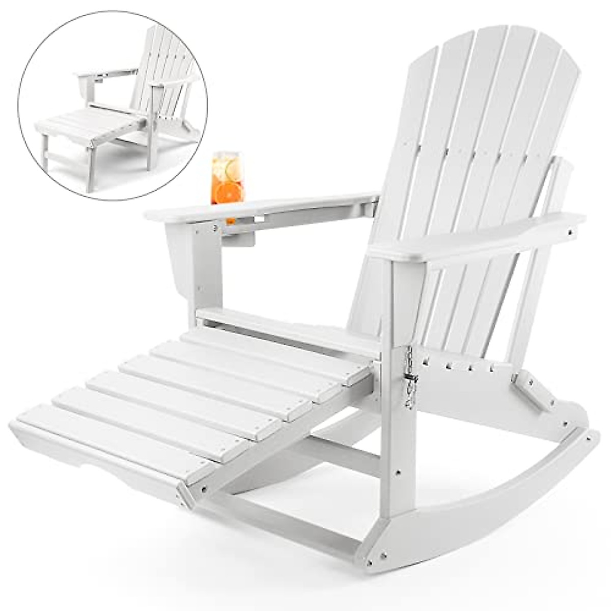 Adirondack Chair with Ottoman,Folding Adirondack Chairs,Rocking Adirondack Chair with Cup Holder,Adirondack Chairs Weather Resistant,Fire Pit Chairs,Plastic Adirondack Chairs for Adults,350 lbs