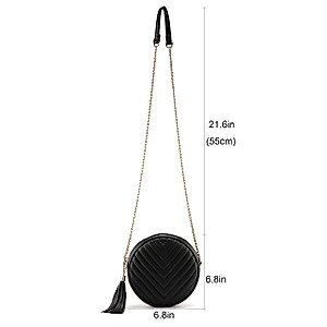 Ayliss Women Crossbody Shoulder Bag Circle Tassel Purse Clutch Evening Small PU leather Handbag Fashion Wallet With Chain (Black #1)