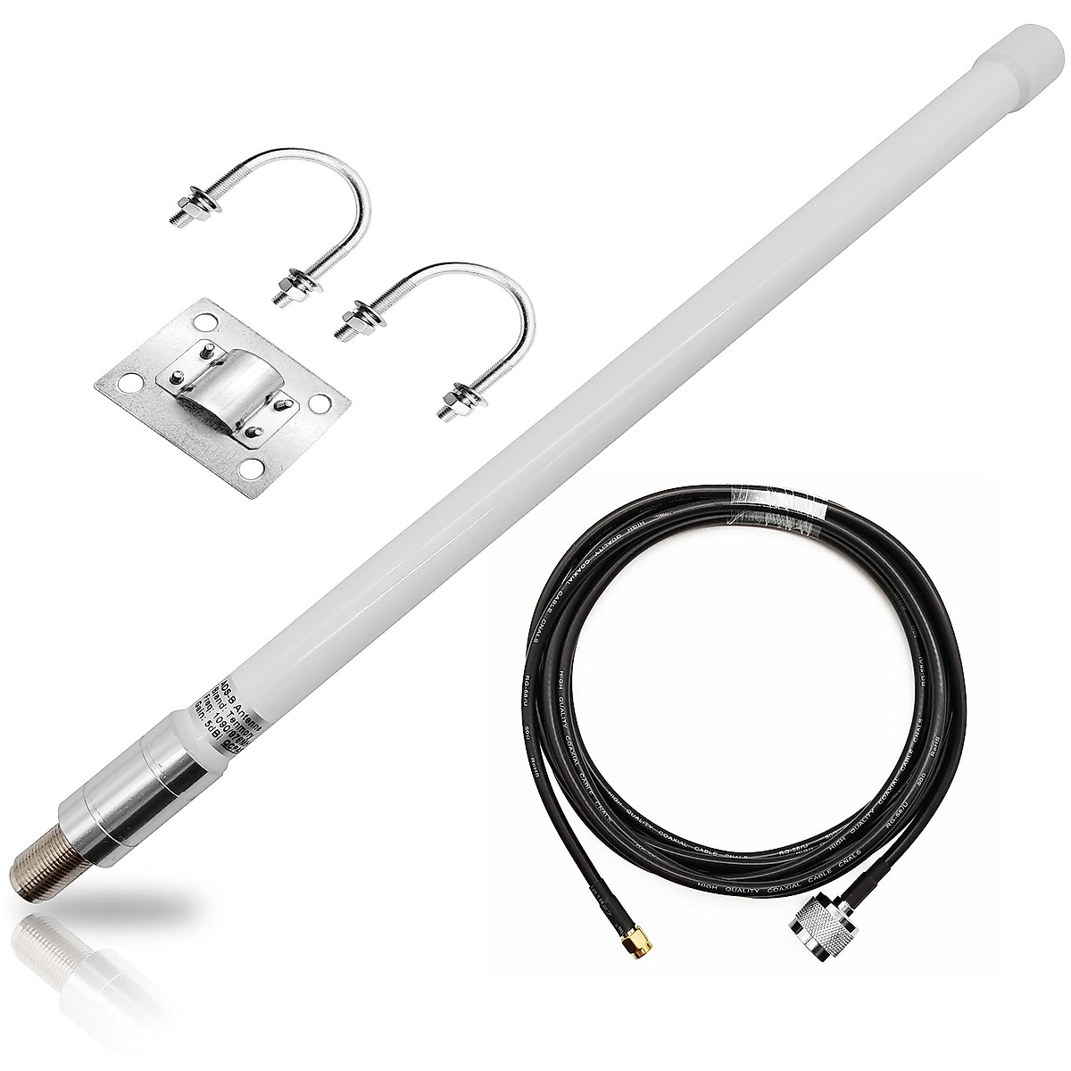 1090MHz 978MHz Dual Band ADS-B Antenna N-Type Female Outdoor 5dBi Fiberglass Antennas + 10ft N-Male to SMA-Male Extension Cable