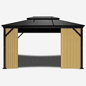 SunCula Replacement 10'x12'- One Panel Gazebo Curtain Waterproof, Universal Privacy Shade Curtains Side Wall with Zipper for Patio, Backyard, Garden 10'x12' or 12'x12' Outdoor -Khaki(Only Curtains)