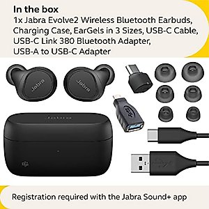 Jabra Evolve2 True Wireless in-Ear Bluetooth Earbuds with Active Noise Cancellation (ANC) and 4-mic MultiSensor Voice Technology - Microsoft Teams Certified, Works with All Other Meeting apps - Black