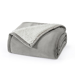 UGG 01465 Bliss Sherpa Fully Reversible Throw Blanket for Couch or Bed Machine Washable Easy Care Soft Plush Luxury Oversized Accent Blankets, 70 x 50-Inch, Silver