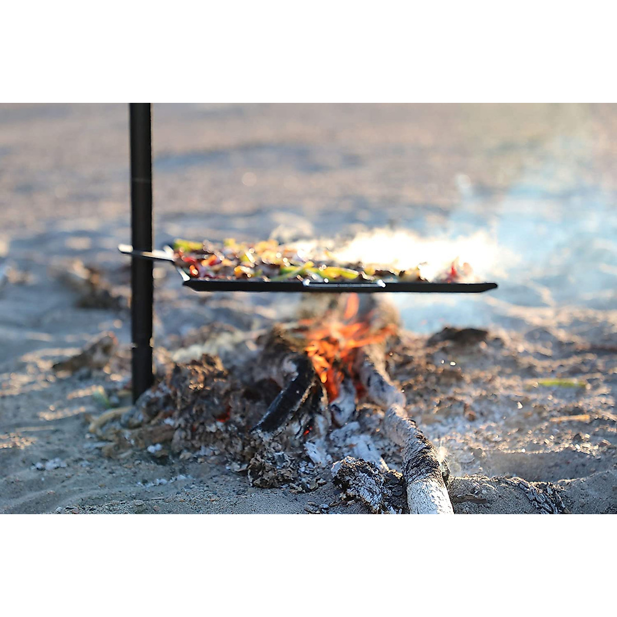 GameMaker Gravity Skillet & Pole | Open Fire Camping Griddle/Skillet Black | Skillet dimensions: 18.625” x 15.625”