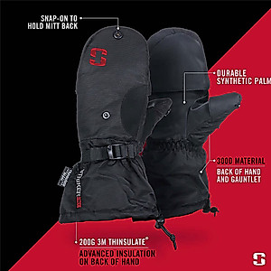 Striker Climate Crossover Waterproof Breathable Insulated Ice Fishing Mitts with Adjustable Wrist and Gauntlet Closure, Black, Large