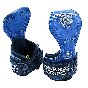 Cobra Grips PRO Weight Lifting Gloves Heavy Duty Straps Alternative to Power Lifting Hooks Power Lifting for Deadlifts with Built in Adjustable Neoprene Padded Wrist Wrap Support (PRO Blue Leather)