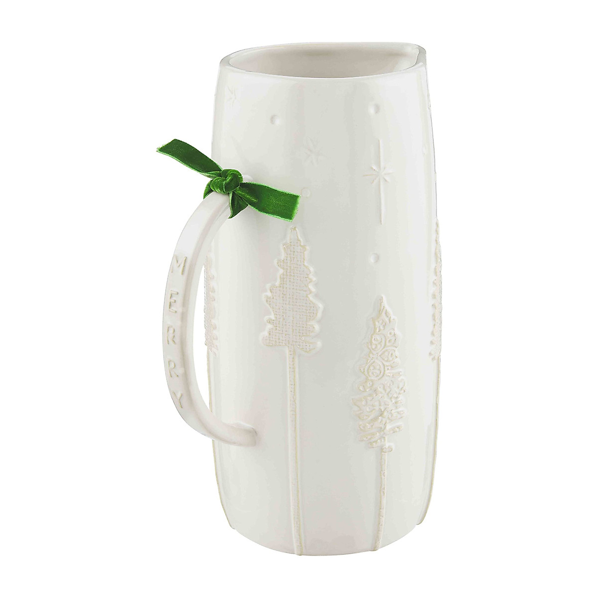 Mud Pie Stoneware Christmas Pitcher, White 9.25" x 4.25"