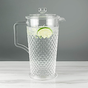 PG Acrylic Water Pitcher - 80oz Clear Plastic Pitcher With Lid, Shatterproof, Ideal for Iced Tea, Lemonade, Sangria, Drinks and Cocktails